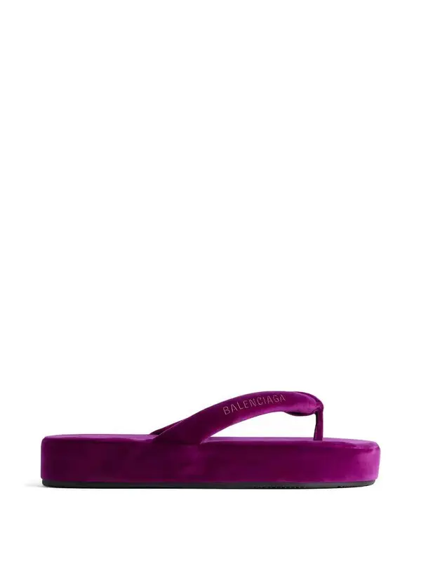 Balenciaga Jet Lag Thong Velvet Platform Flip-flops - Purple