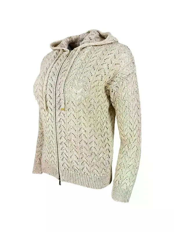 Eleventy Sequin-embellished Open-knit Hoodie - Neutrals