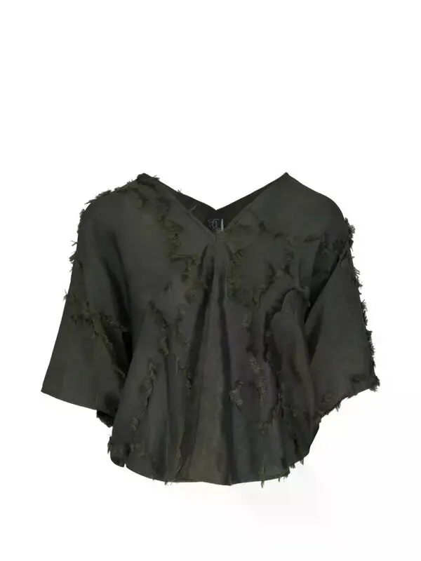 Zero + Maria Cornejo V-neck Frayed Blouse - Green