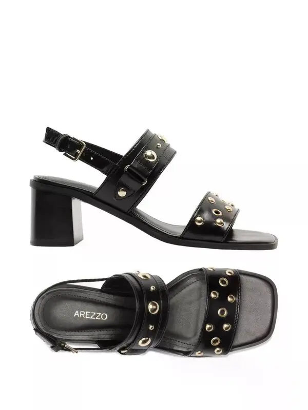AREZZO Stud-embellished Leather Sandals - Black