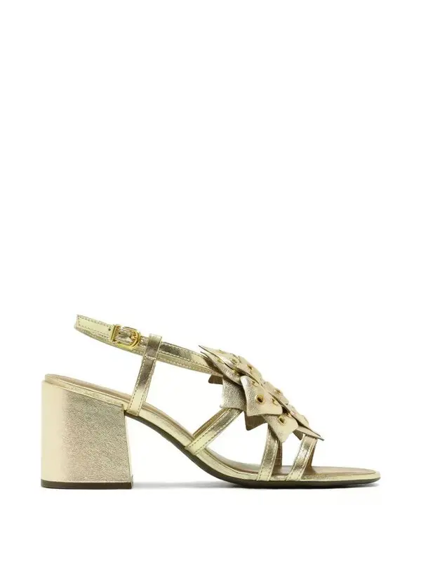 AREZZO Floral-appliqué Eyelet-embellished Sandals - Gold