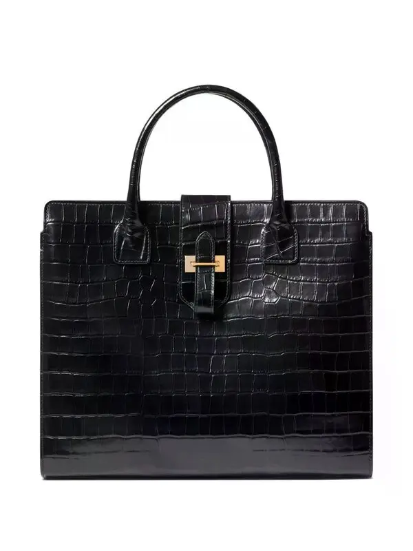 NILI LOTAN Lou Croc-effect Leather Tote Bag - Black
