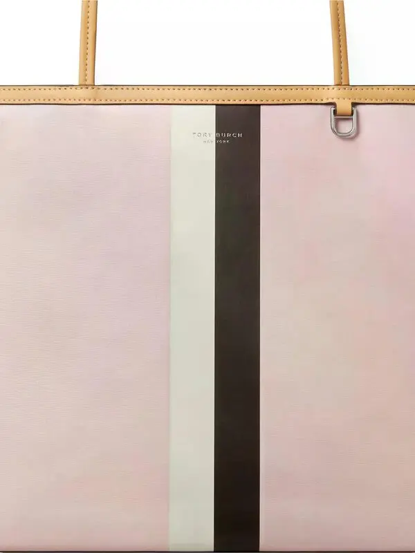 Tory Burch Striped Logo-print Tote Bag - Pink
