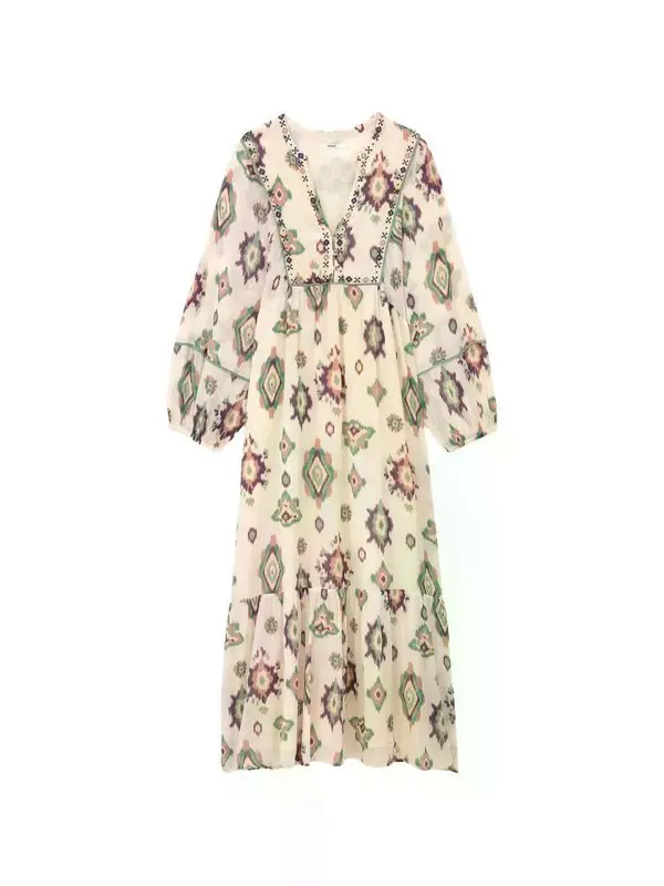 Ba&sh Oelia Embroidered Ikat-print Midi Dress