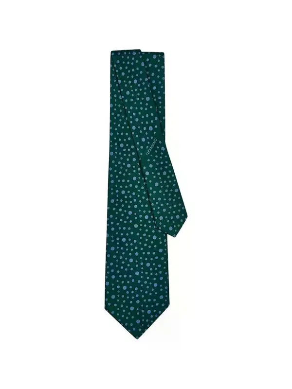 FERRAGAMO Polka-dot Silk Tie - Green
