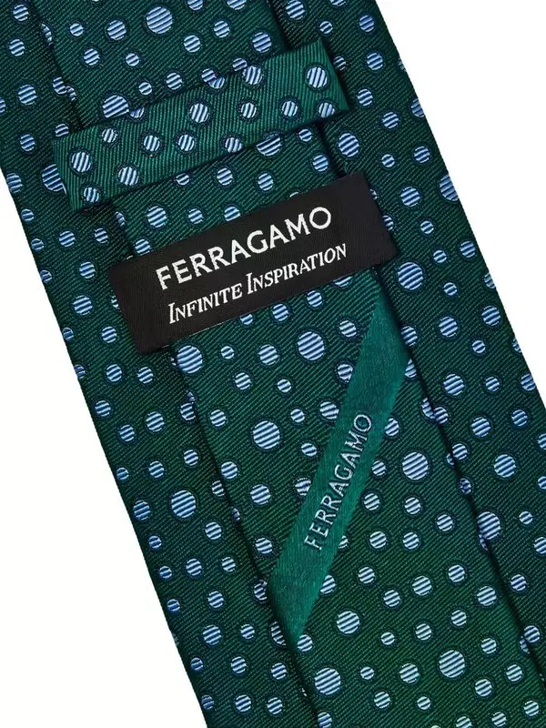 FERRAGAMO Polka-dot Silk Tie - Green