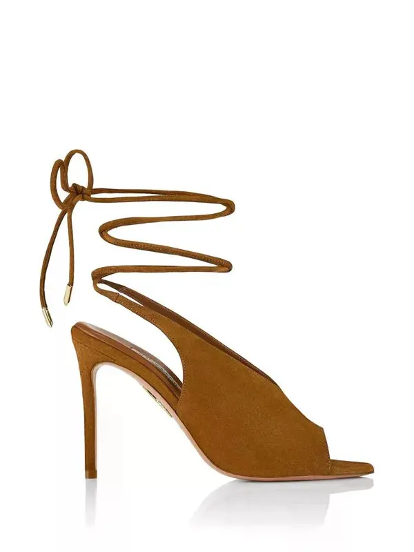 AQUAZZURA Lais Lace-up Peep-toe Sandals - Brown