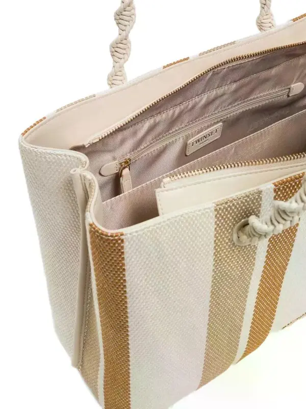 TWINSET Striped Tote Bag With Twisted Handles