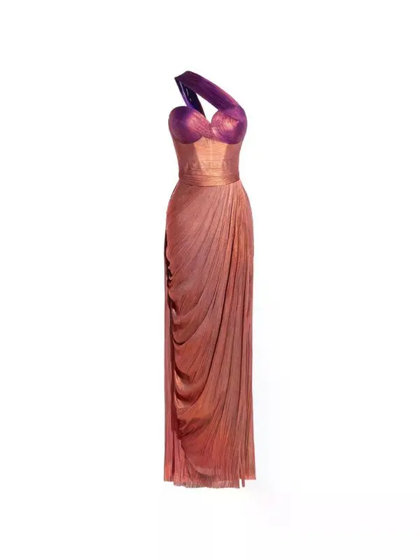 MARIA LUCIA HOHAN Claudine Pleated One-shoulder Gown - Orange
