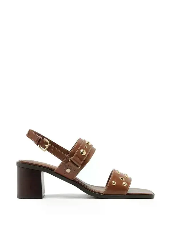 AREZZO Stud-embellished Leather Sandals - Brown