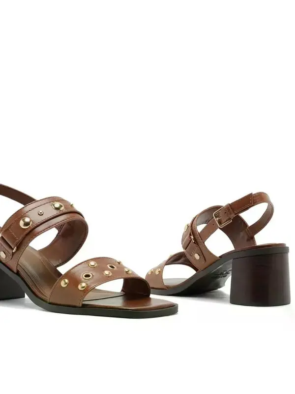 AREZZO Stud-embellished Leather Sandals - Brown