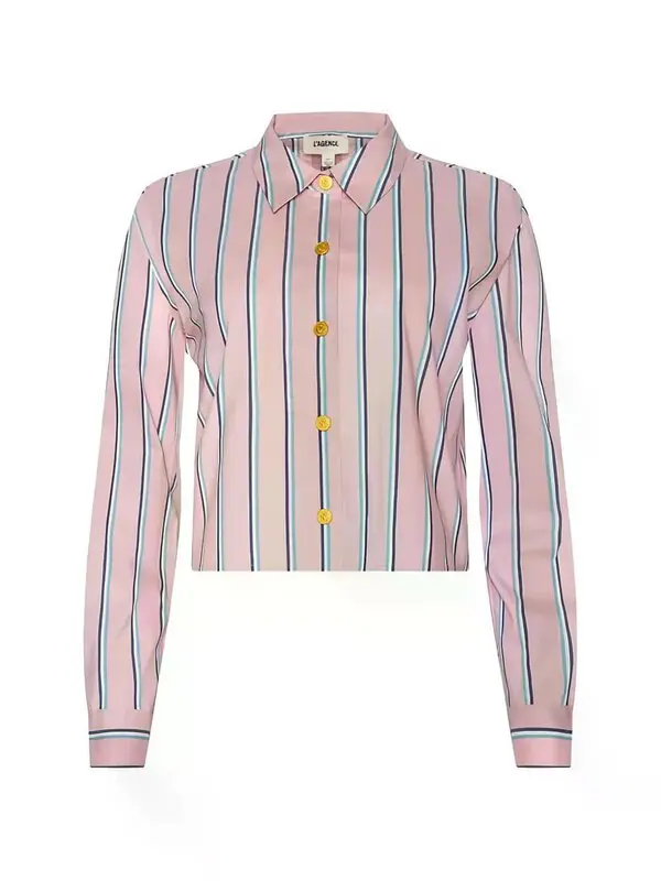 L'Agence Cosette Striped Cropped Shirt - Pink