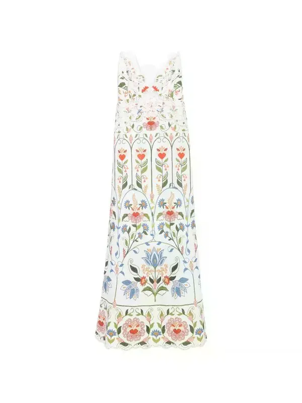 Farm Rio Stitched Garden Embroidered Midi Dress - White