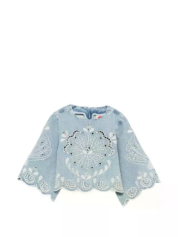 Farm Rio Richelieux Geometric-embroidered Blouse - Blue