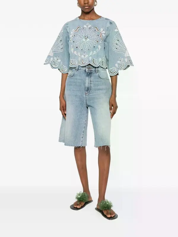 Farm Rio Richelieux Geometric-embroidered Blouse - Blue