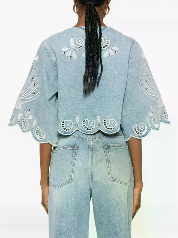 Farm Rio Richelieux Geometric-embroidered Blouse - Blue