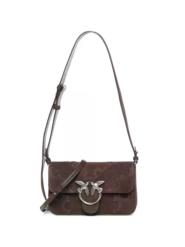 Pinko Mini Love Suede Shoulder Bag With Embroidered Detailing