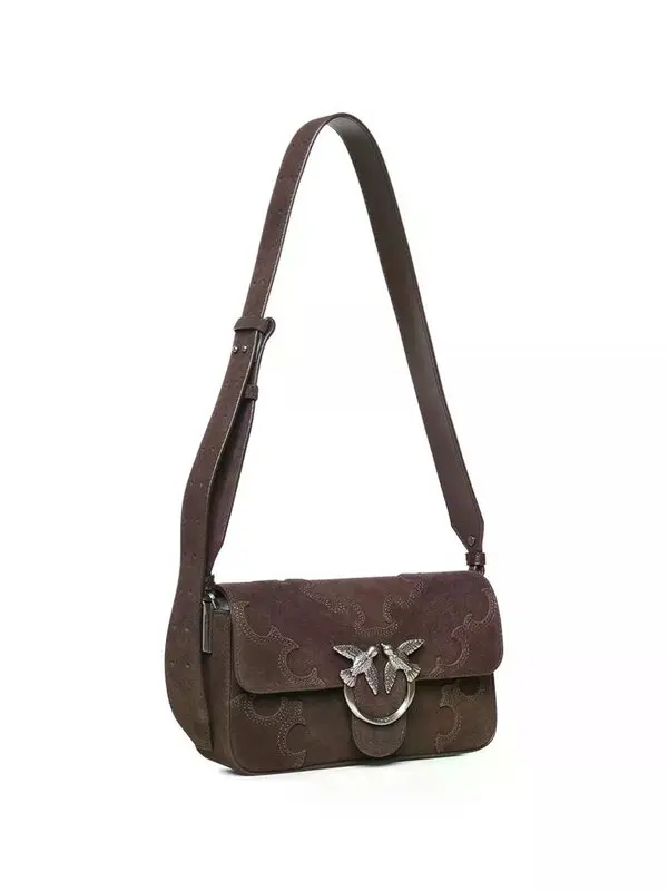 Pinko Mini Love Suede Shoulder Bag With Embroidered Detailing