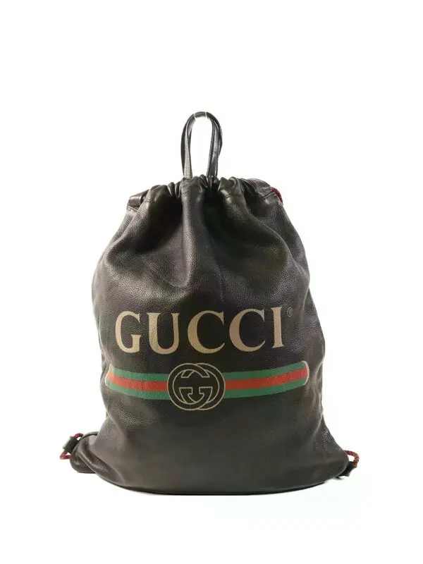 Gucci Gg Drawstring Leather Backpack - Black