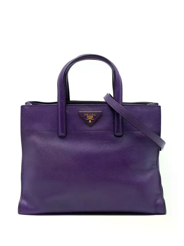 Prada Saffiano Soft Triple Pocket Tote Satchel - Purple