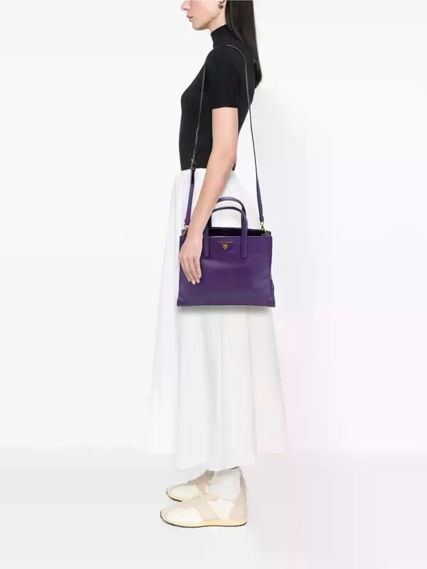 Prada Saffiano Soft Triple Pocket Tote Satchel - Purple