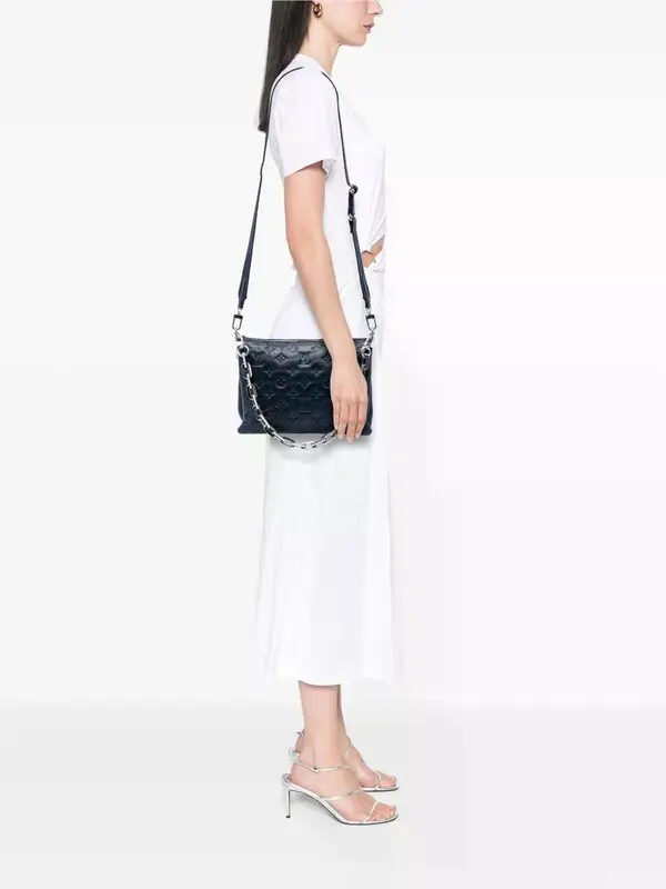 LOUIS VUITTON Monogram Embossed Puffy Lambskin Coussin Pm Satchel - Blue