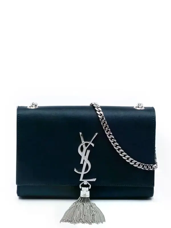 Saint Laurent 2017 Small Satin Monogram Kate Tassel Crossbody Bag - Blue