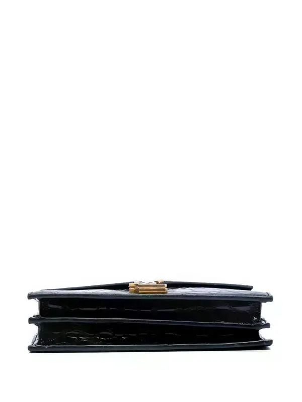 Saint Laurent 2018 Shiny Croc Embossed Calfskin Monogram Cassandra Chain Wallet - Black