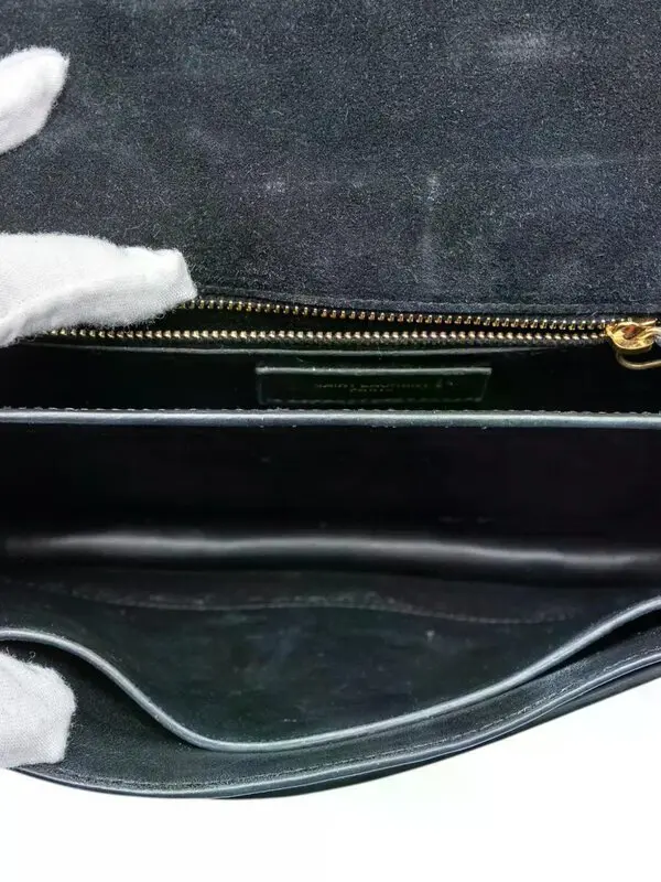 Saint Laurent 2018 Shiny Croc Embossed Calfskin Monogram Cassandra Chain Wallet - Black