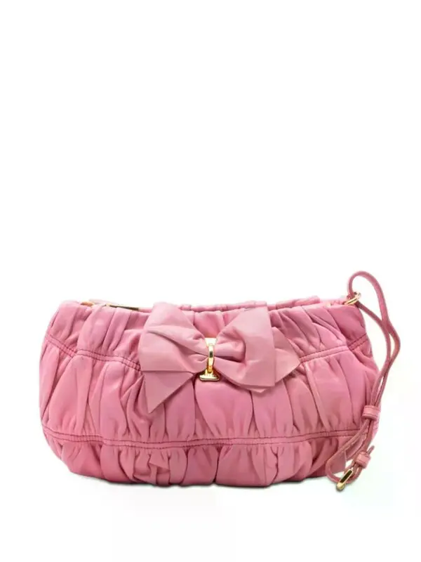 Prada Nappa Gaufre Bow Wristlet Clutch Bag - Pink