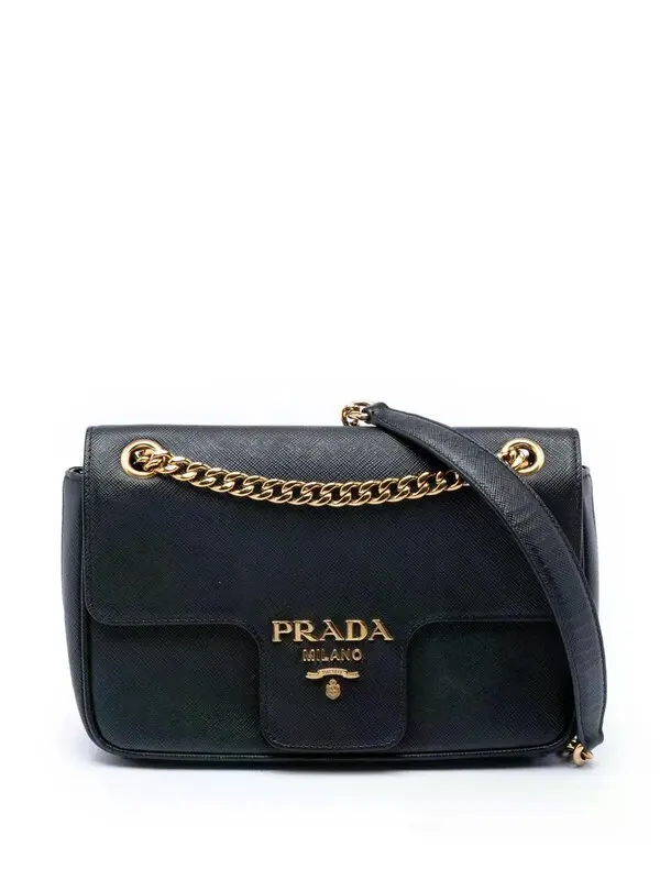 Prada Saffiano Pattina Chain Crossbody Bag - Black