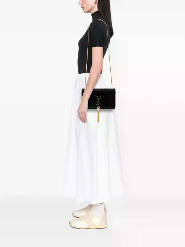 Saint Laurent 2016 Medium Suede Monogram Kate Tassel Crossbody Bag - Black
