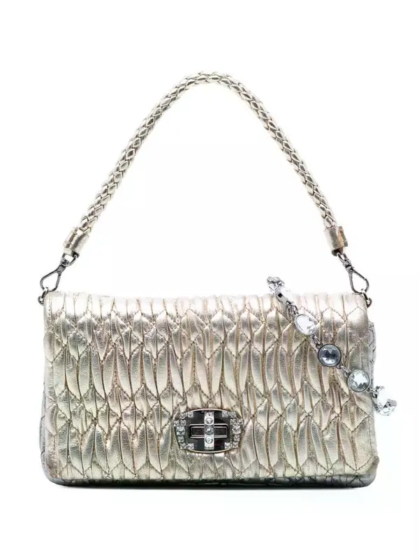Miu Miu Matelasse Nappa Crystal Chain Satchel - Gold