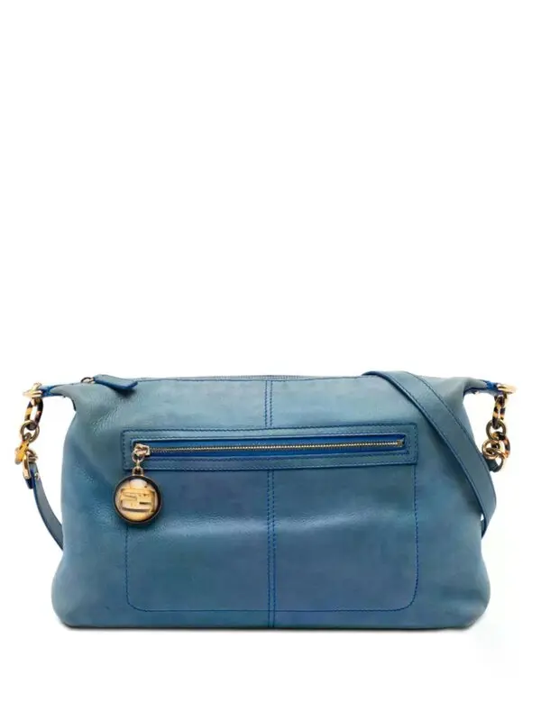 Fendi 2000-2010 Metallic Calfskin Vitello Savana Forever Crossbody Bag - Blue