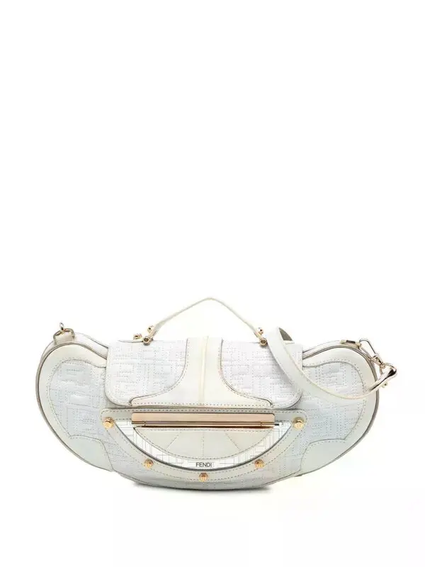 Fendi Zucca Stitched Leather Mirrored Vanity Satchel Bag - White