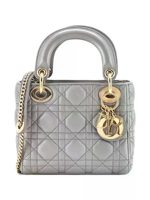 Dior Lady Chain Bag Cannage Quilt Lambskin Mini Satchel - Grey
