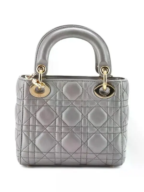 Dior Lady Chain Bag Cannage Quilt Lambskin Mini Satchel - Grey