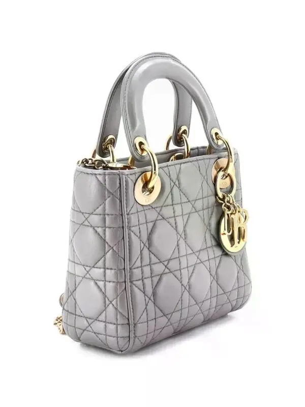 Dior Lady Chain Bag Cannage Quilt Lambskin Mini Satchel - Grey