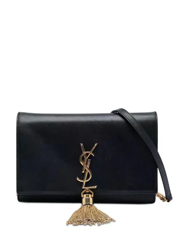 Saint Laurent 2017 Smooth Calfskin Monogram Kate Tassel Chain Wallet Crossbody Bag - Black