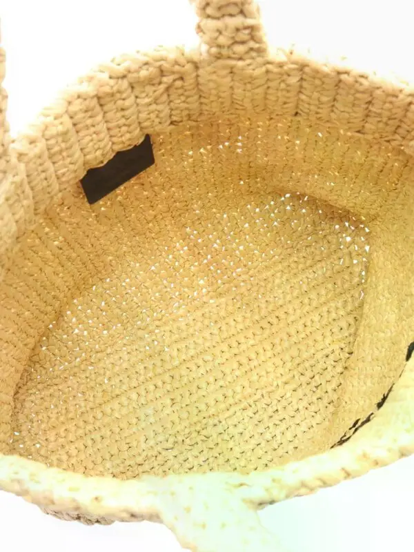 Prada Small Raffia Effect Crochet Embroidered Logo Tote Bag - Neutrals