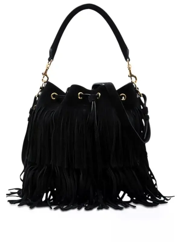 Saint Laurent Small Emmanuelle Fringe Bucket Bag Satchel - Black