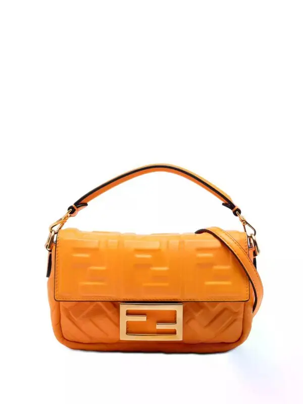 Fendi Mini Zucca Embossed Leather Baguette Satchel - Orange