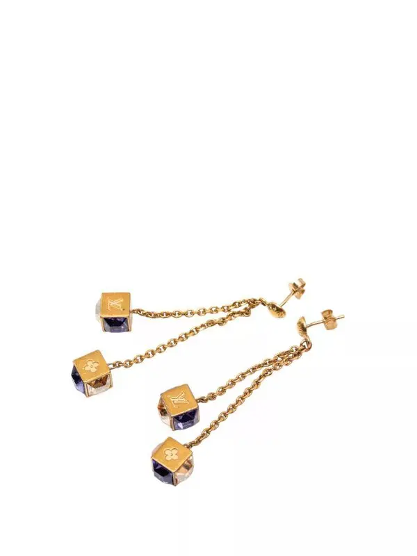 LOUIS VUITTON 2010 Plated Crystal Gamble Drop Push Back Earrings Costume Earrings - Gold