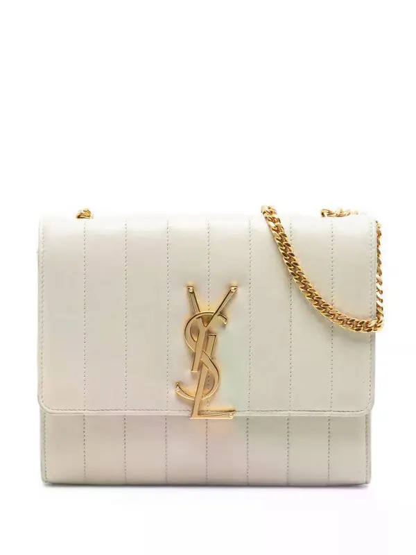 Saint Laurent 2019 Matelasse Lambskin Monogram Vicky Chain Wallet Crossbody Bag - White