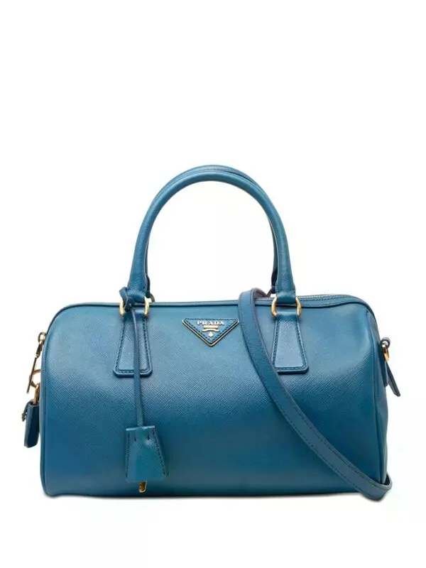 Prada Saffiano Lux Boston Satchel - Blue
