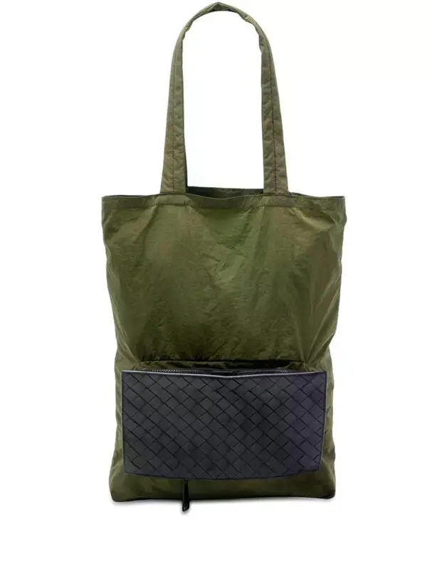 Bottega Veneta Intrecciato Trimmed Nylon Eco Tote Bag - Green