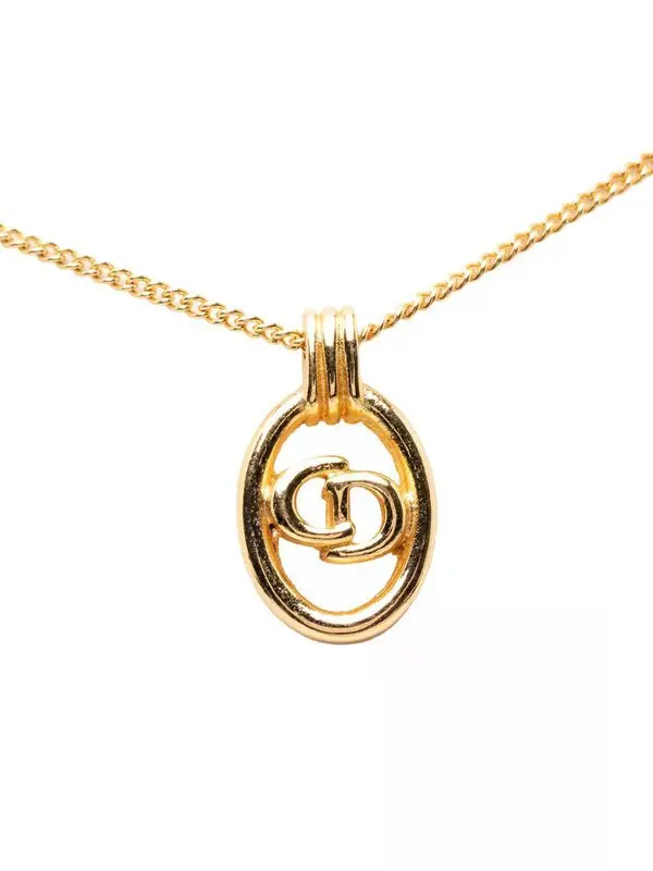 Dior 20th Century Plated Cd Logo Oval Pendant Necklace Costume Necklace - Gold