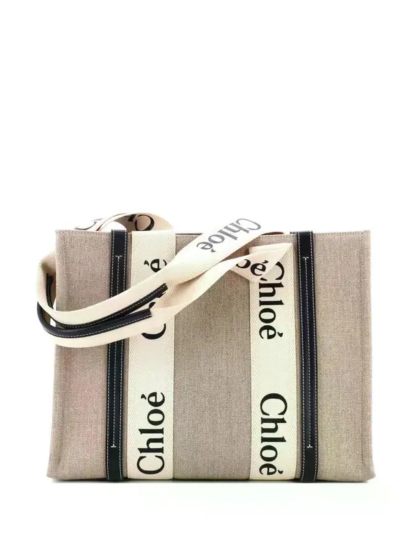 Chloé Woody Canvas And Leather Tote Bag - Blue