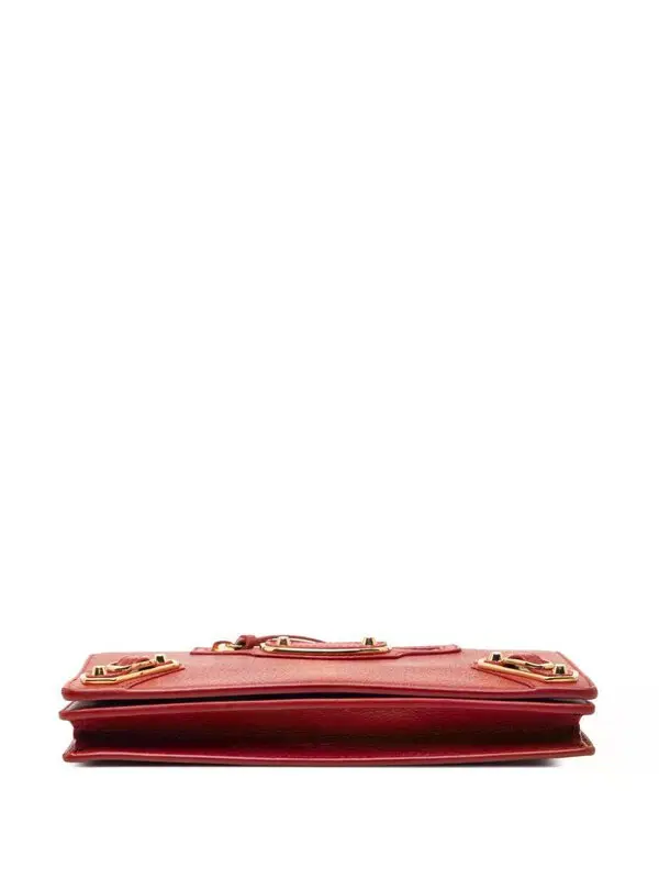 Balenciaga 2017 Chevre Motocross Metallic Edge Wallet On Chain - Red