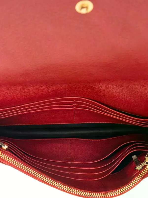 Balenciaga 2017 Chevre Motocross Metallic Edge Wallet On Chain - Red